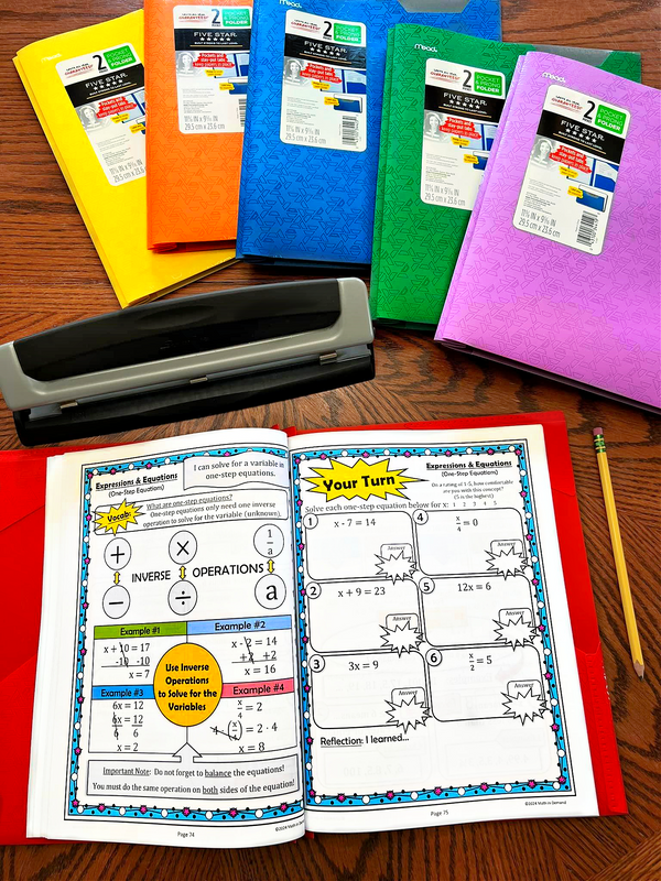 7th Grade Math Workbook in 3-Prong Folder - Math in Demand
