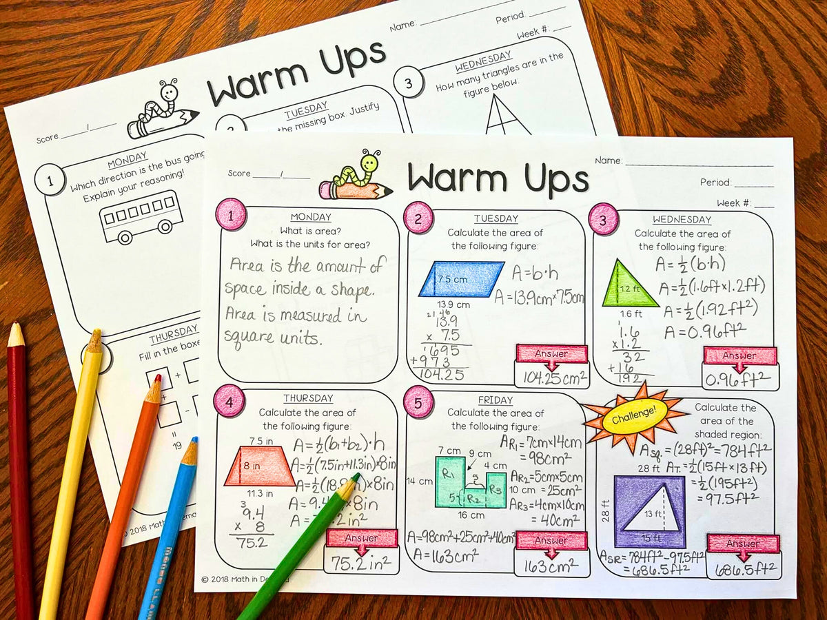 6th, 7th, & 8th Grade Math Warm Ups Spiral Bell Ringers for Middle Sch ...