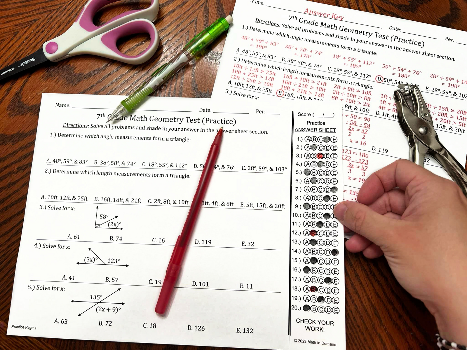 7th Grade Math Geometry Multiple Choice Assessments Tests (Editable ...