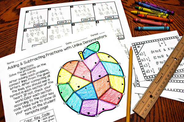 Adding & Subtracting Fractions with Unlike Denominators Stained Glass ...