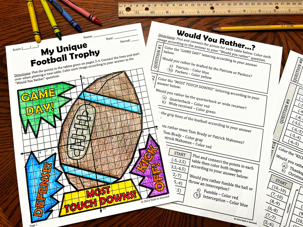 Would You Rather Football Trophy Plotting Points in the Coordinate Pla ...