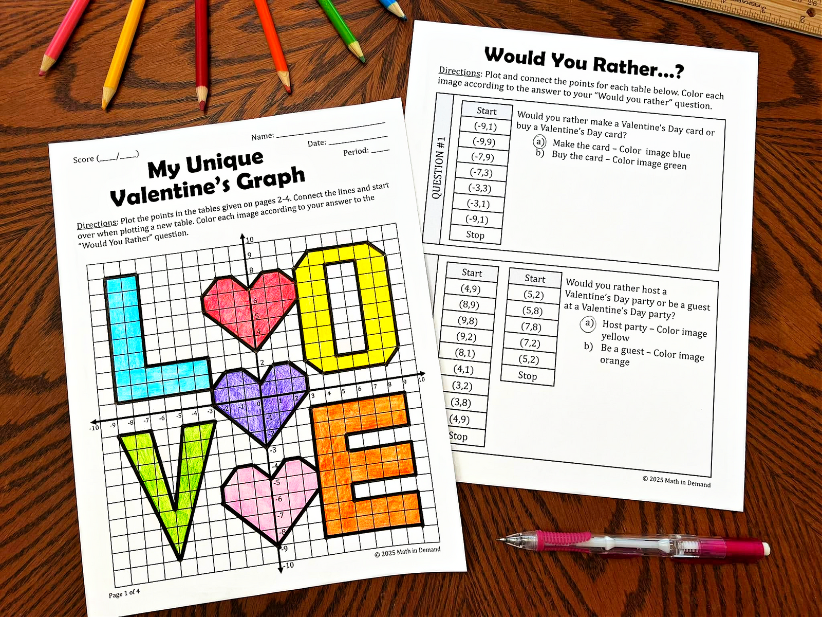 Would You Rather Valentine's Day Plotting Points in Coordinate Plane ...