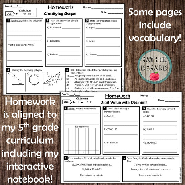 5th Grade Math Homework - Math in Demand