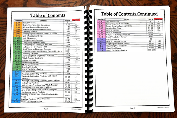 5th Grade Math Workbook (Physical Product) - Math in Demand