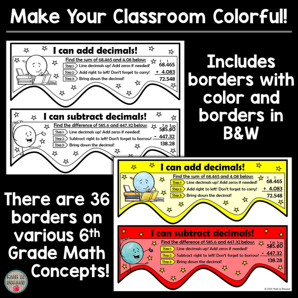 6th Grade Math Bulletin Board Borders - Math in Demand