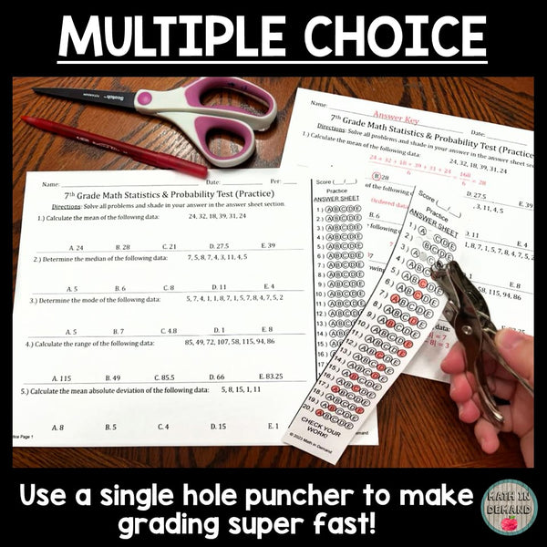 7th Grade Math Statistics & Probability Multiple Choice Assessments Te ...