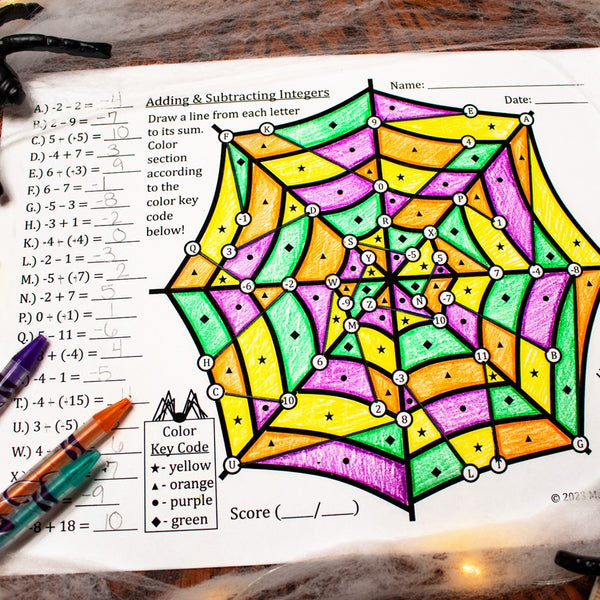 Adding and Subtracting Integers Halloween Stained Glass Spiderweb ...