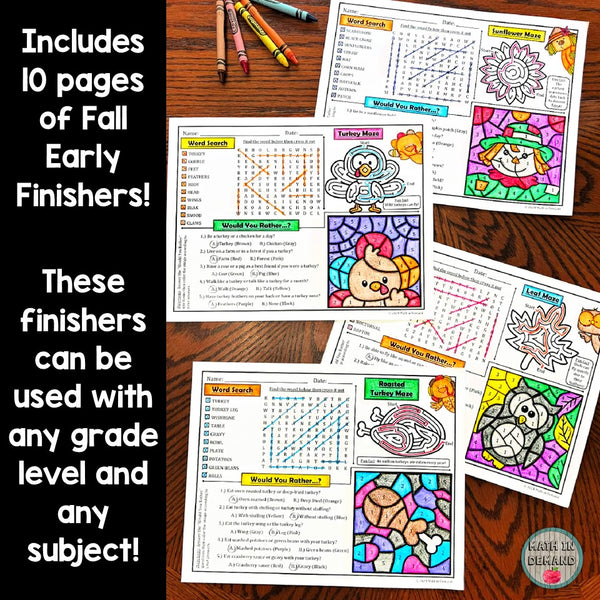 Fall Early Finishers Thanksgiving - Math in Demand