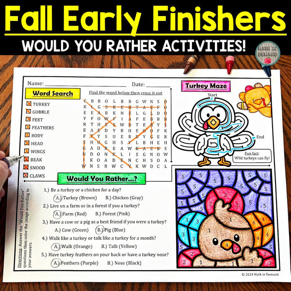 Fall Early Finishers Thanksgiving - Math in Demand