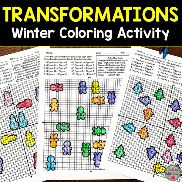 Transformations Winter Christmas Coloring Activity - Math in Demand
