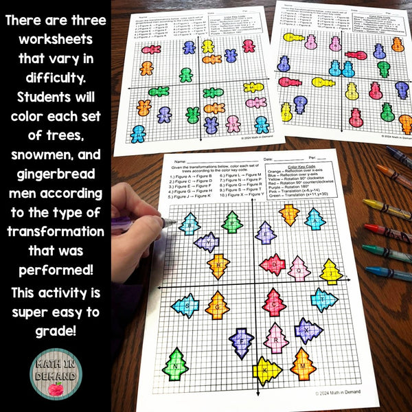 Transformations Winter Christmas Coloring Activity - Math in Demand
