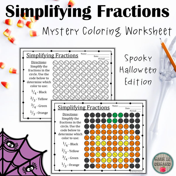 Simplifying Fractions Halloween Mystery Coloring Worksheet - Math in Demand