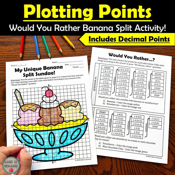 Would You Rather Banana Split Plotting Points Activity with Decimal Po ...