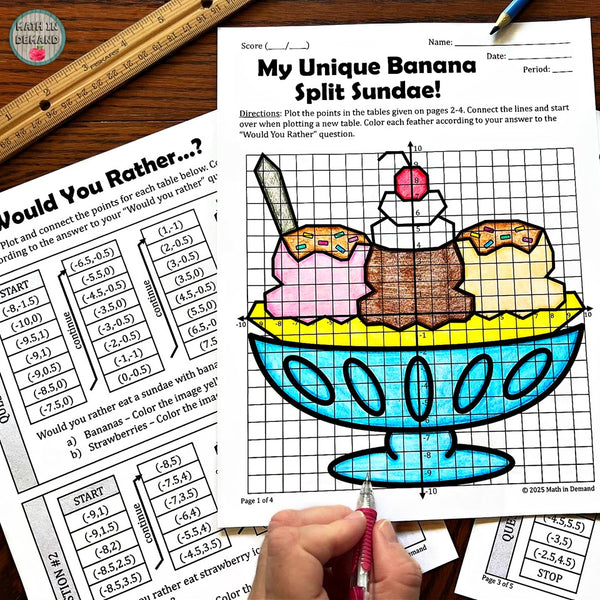 Would You Rather Banana Split Plotting Points Activity with Decimal Po ...