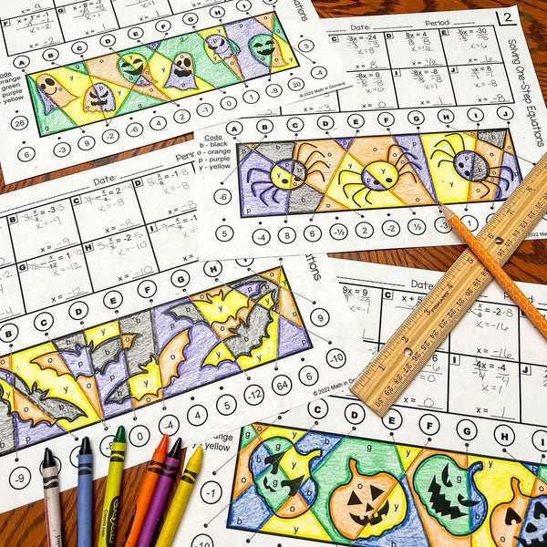 One-Step Equations Includes 4 Stained Glass Activities Halloween Editi ...