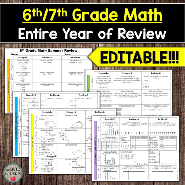 6th Grade Math End of Year Review OR 7th Grade Beginning of Year Revie ...