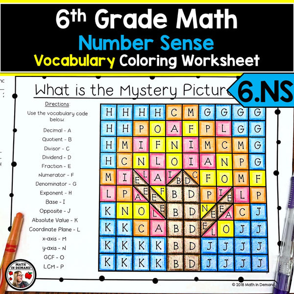 6th Grade Math Vocabulary Coloring Worksheet for 6.NS - Math in Demand
