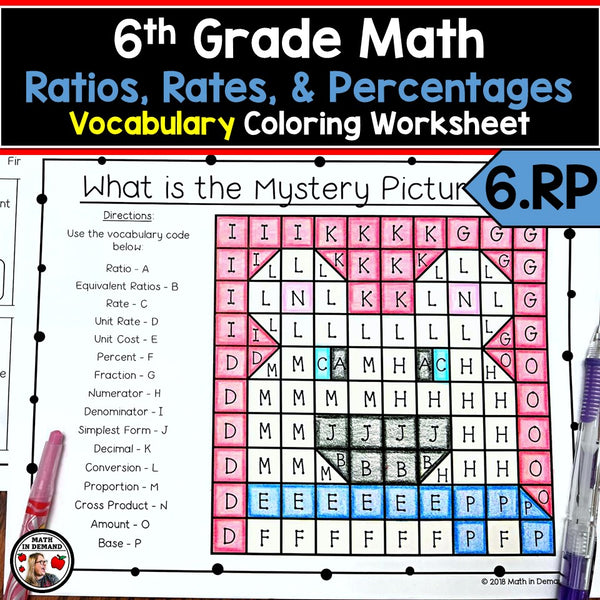 6th Grade Math Vocabulary Coloring Worksheet for 6.RP - Math in Demand