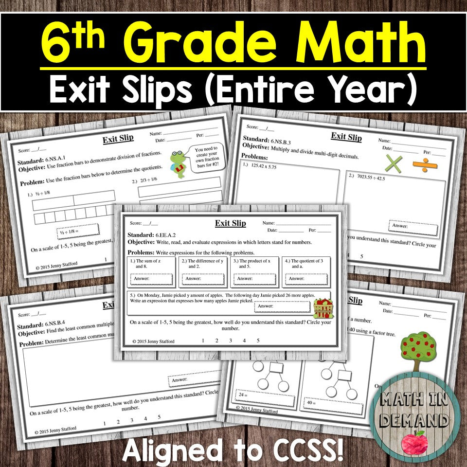 6th Grade Math Exit Slips - Math in Demand