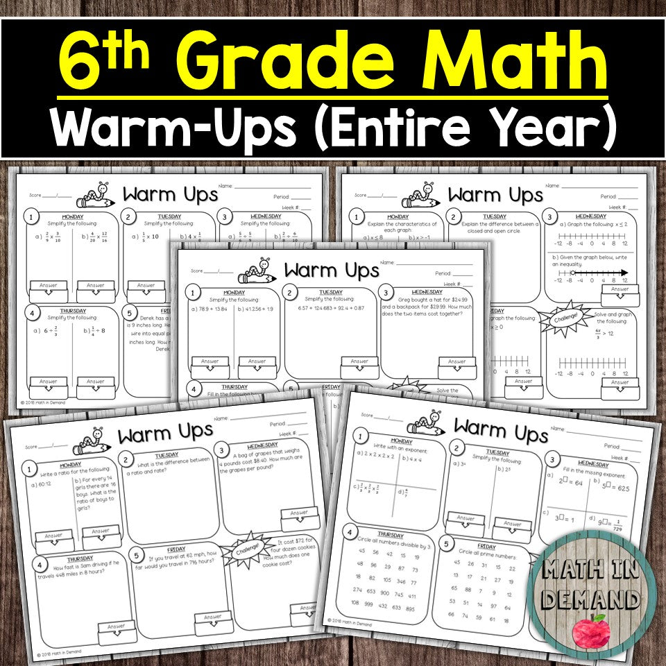 6th Grade Math Warm-ups - Math in Demand