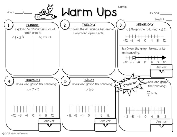 6th Grade Math Warm-ups - Math in Demand