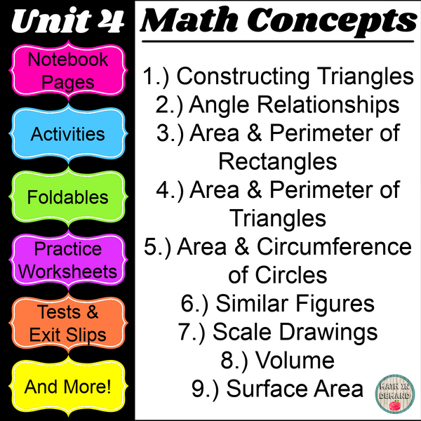 7th Grade Math Unit 4 Geometry Curriculum - Math in Demand