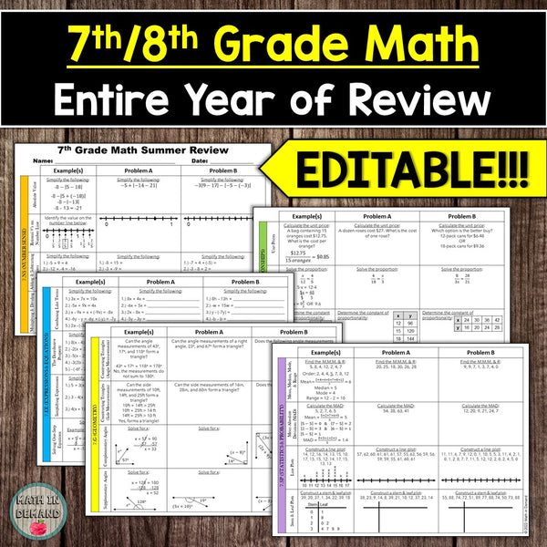 7th Grade Math End of Year Review OR 8th Grade Beginning of Year Revie ...
