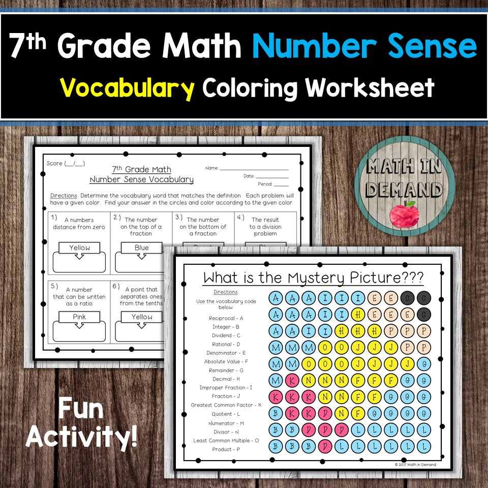 7th Grade Math Number Sense Vocabulary Coloring Worksheet - Math in Demand