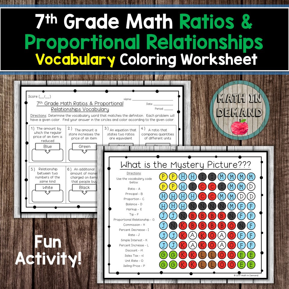 7th Grade Math Ratios & Proportional Relationships Vocabulary Coloring ...