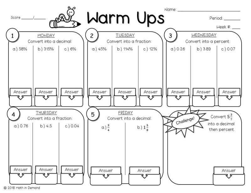 8th Grade Math Warm-ups - Math in Demand