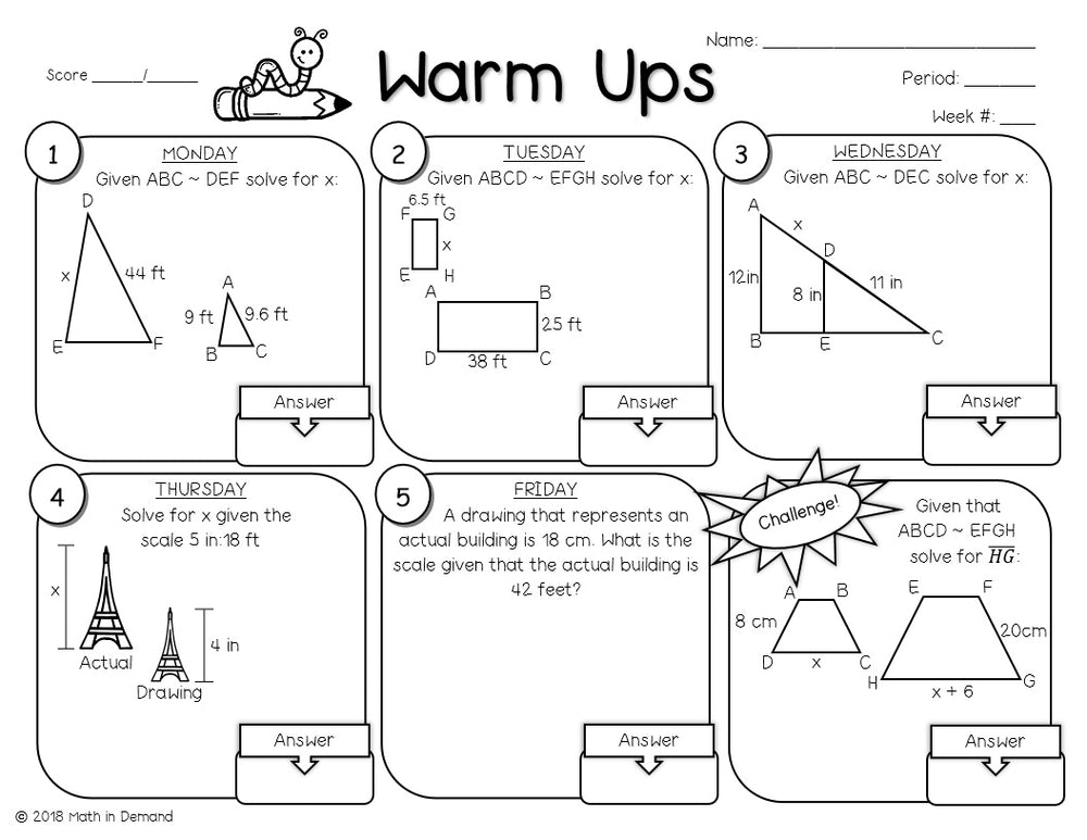 8th Grade Math Warm-ups - Math in Demand