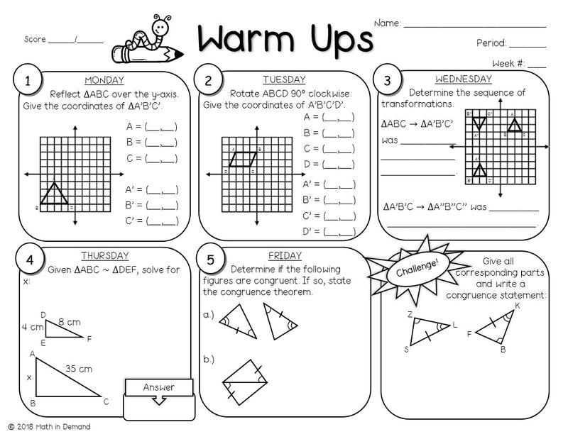 8th Grade Math Warm-ups - Math in Demand