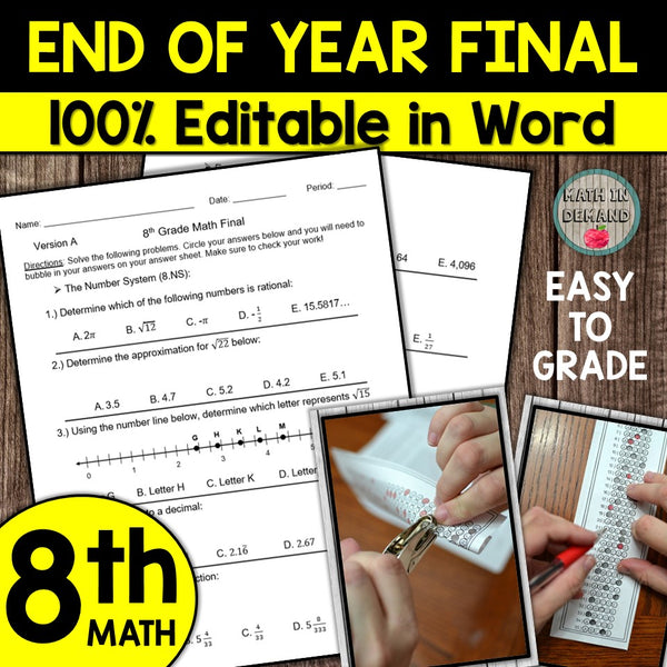 8th Grade Math End of Year Final (Editable) - Math in Demand