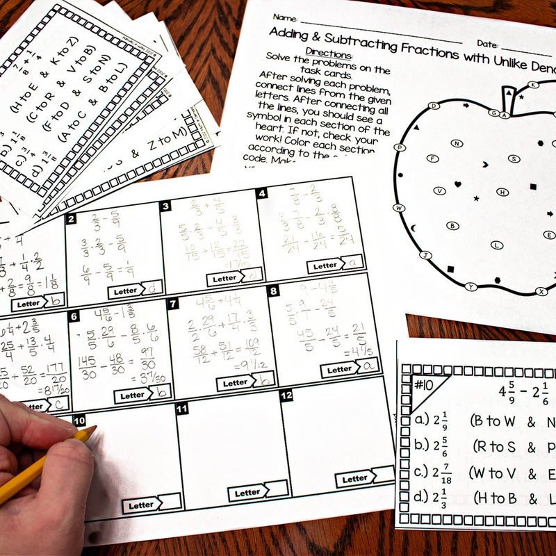 Adding and Subtracting Fractions Stained Glass Task Cards (Positive On ...