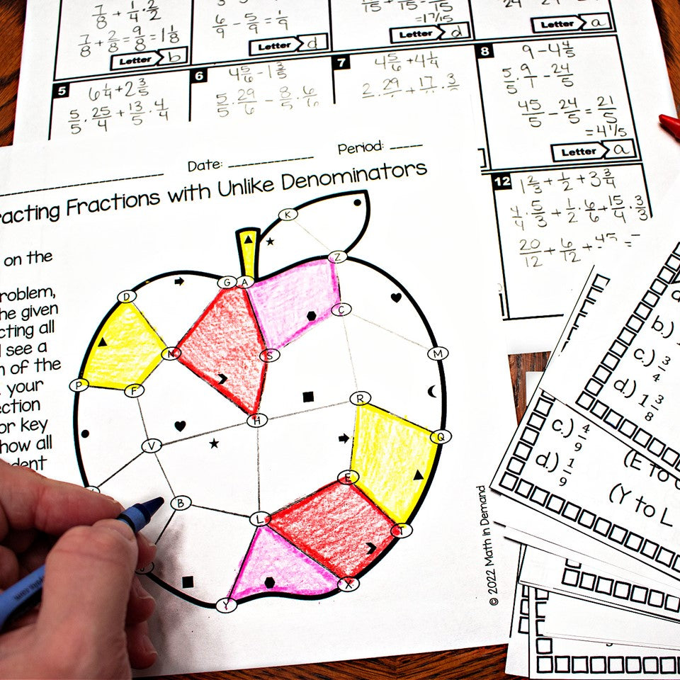 Adding and Subtracting Fractions Stained Glass Task Cards (Positive On ...