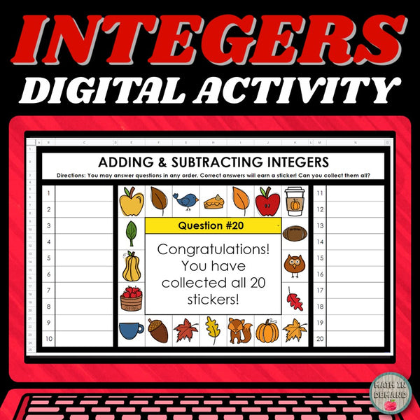 Adding & Subtracting Integers Digital Sticker Activity in Google Sheet ...