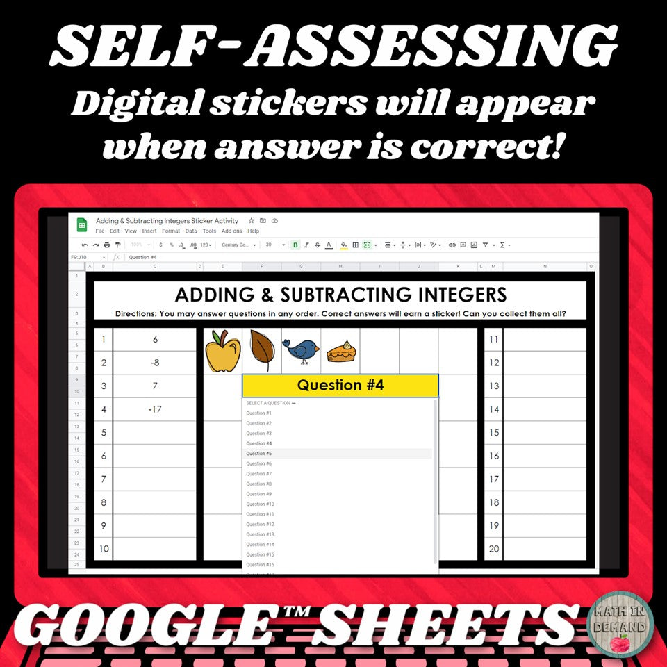 Adding & Subtracting Integers Digital Sticker Activity in Google Sheet ...
