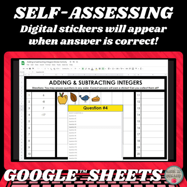 Adding & Subtracting Integers Digital Sticker Activity in Google Sheet ...