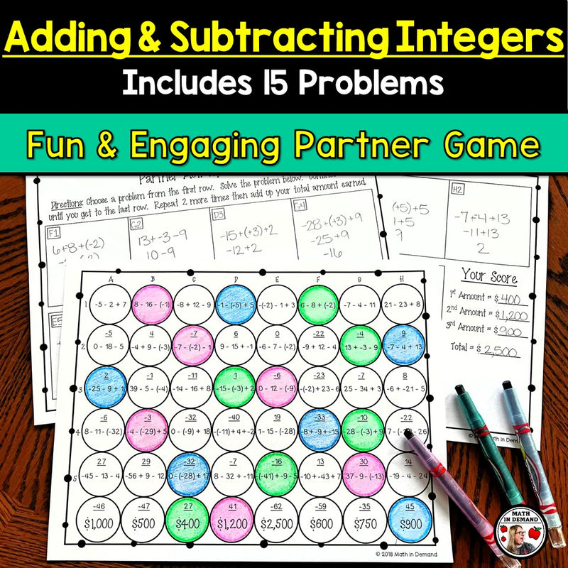 Adding & Subtracting Integers Partner Activity - Math in Demand