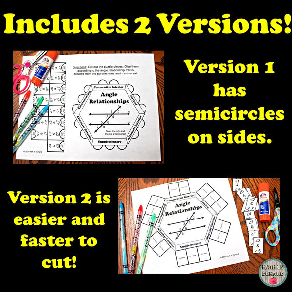 Angle Relationships Puzzle Activity Great for Math Notebooks DIGITAL ...