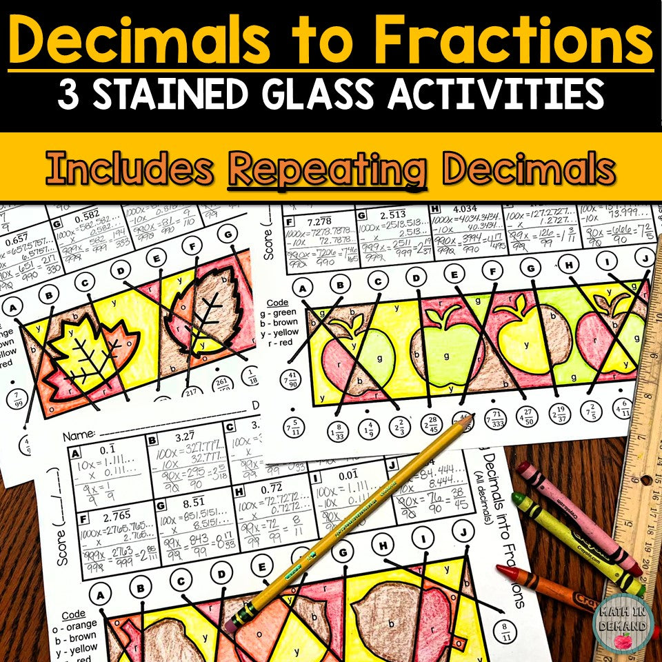Converting Repeating Decimals into Fractions Stained Glass Fall Editio ...