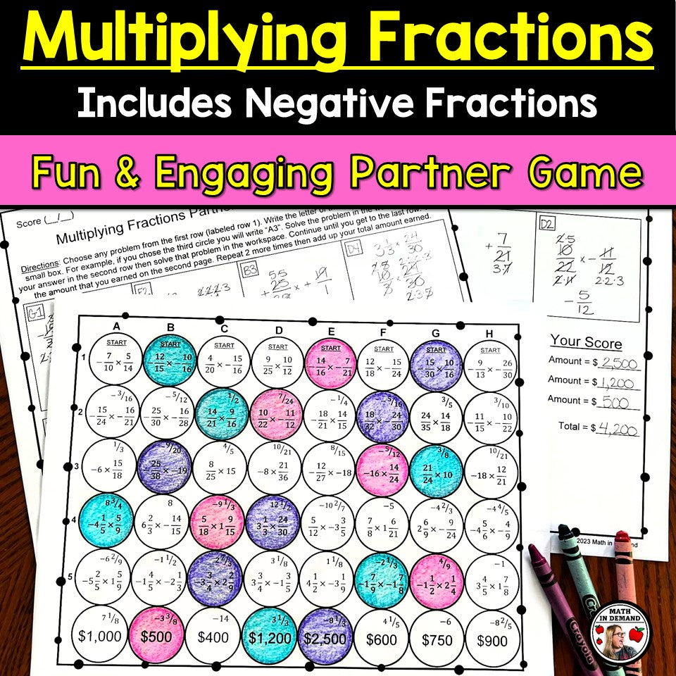 Multiplying Fractions Partner Activity (Includes Negatives) - Math in ...