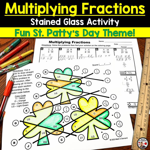 Multiplying Fractions St. Patrick's Day Stained Glass Activity - Math ...