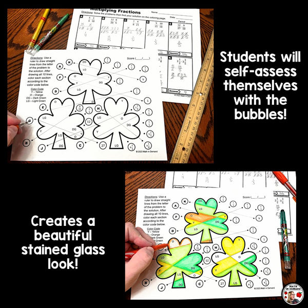 Multiplying Fractions St. Patrick's Day Stained Glass Activity - Math ...