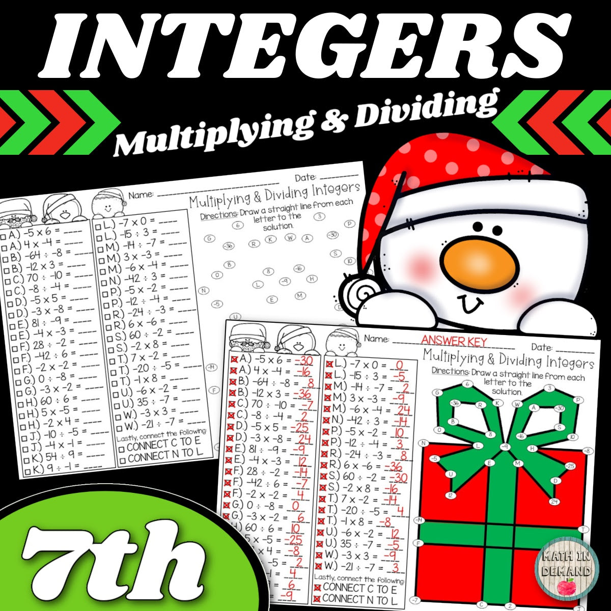 Multiplying and Dividing Integers Letter to Number Christmas 7th Grade ...