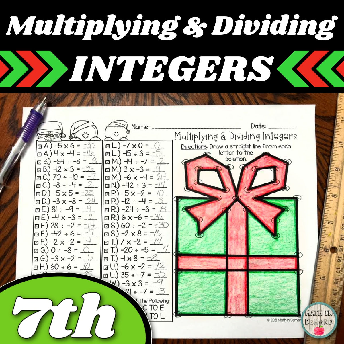 Multiplying and Dividing Integers Letter to Number Christmas 7th Grade ...