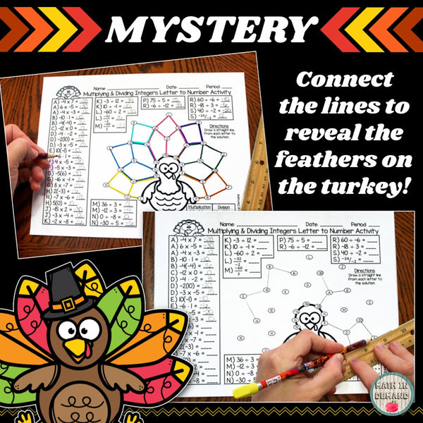 Multiplying and Dividing Integers Fall Turkey Activity Letter to Numbe ...