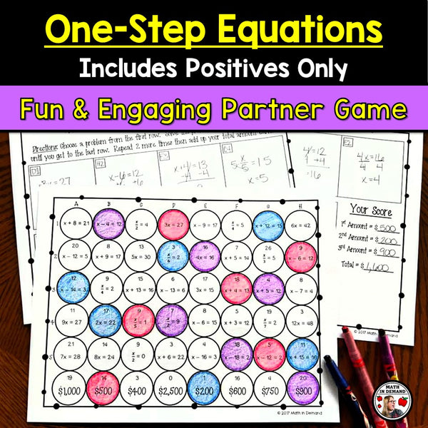 One-Step Equations Partner Activity - Math in Demand