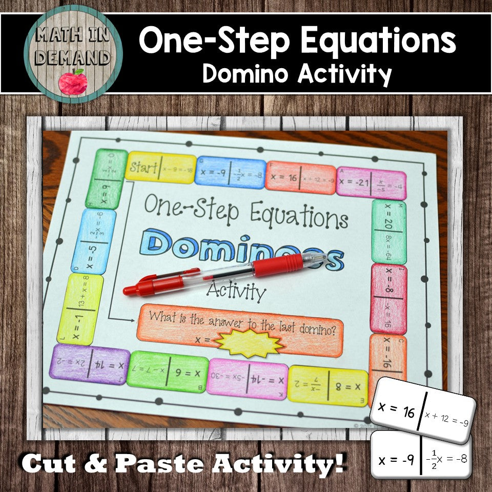 One-Step Equations Dominoes Activity (Includes Negatives) - Math in Demand