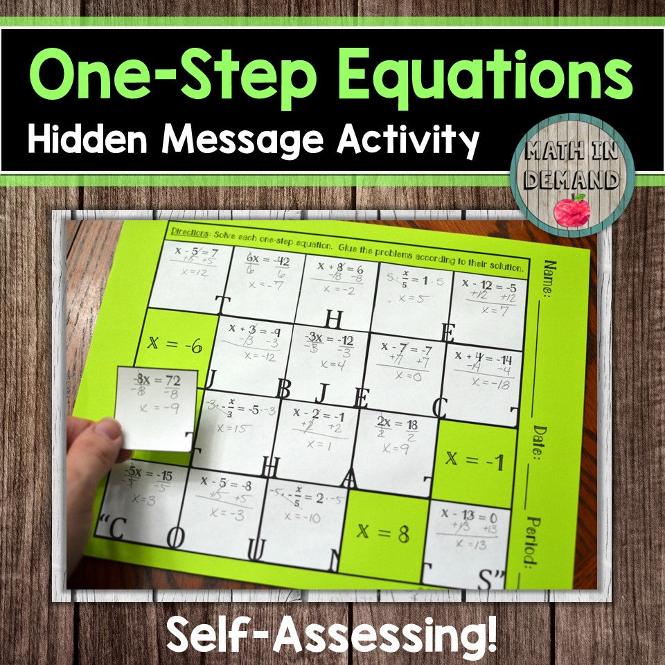 One Step Equations Activity